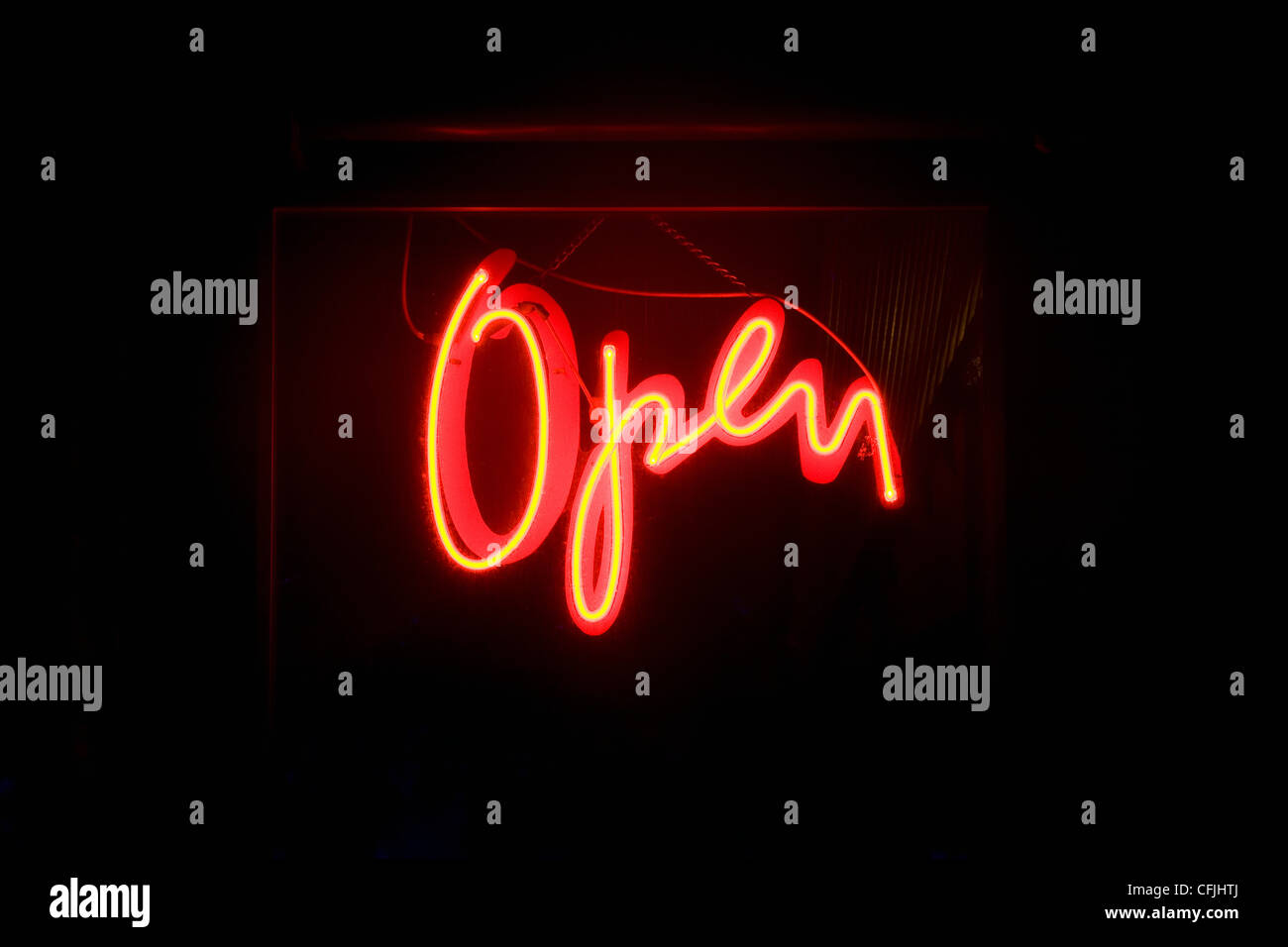 Red neon "open" sign Stock Photo - Alamy