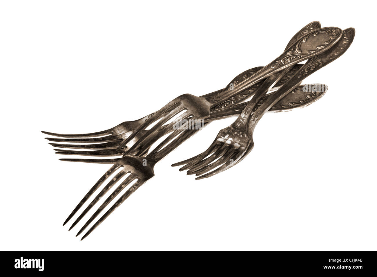 object on white - antique silver fork Stock Photo - Alamy