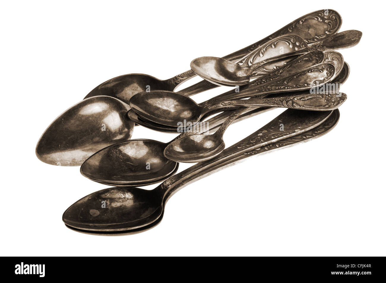 Vintage silverware on old Cut Out Stock Images & Pictures - Alamy