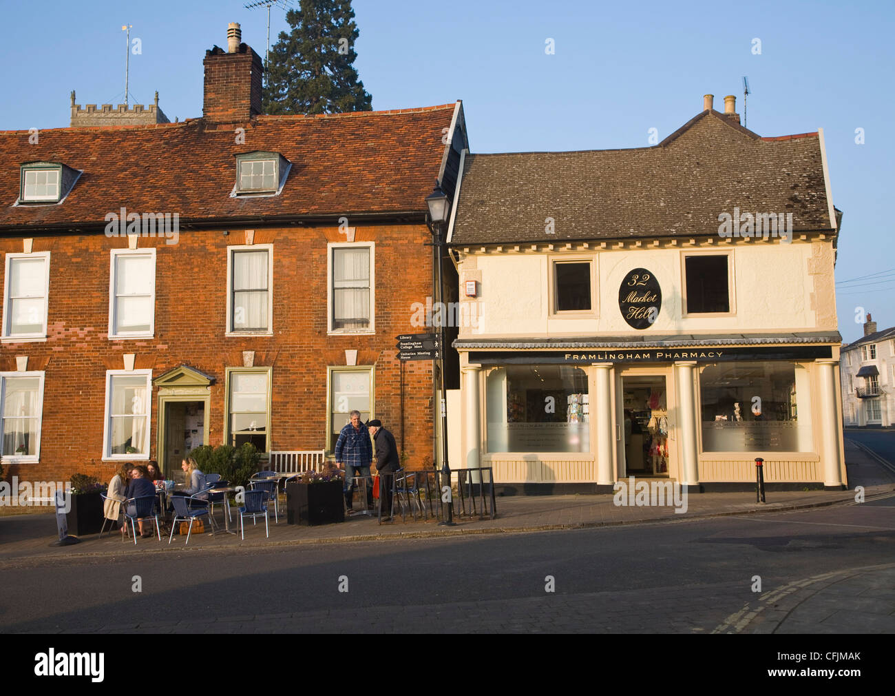 People sitting outside a cafe, Framlingham, Suffolk, England Stock ...