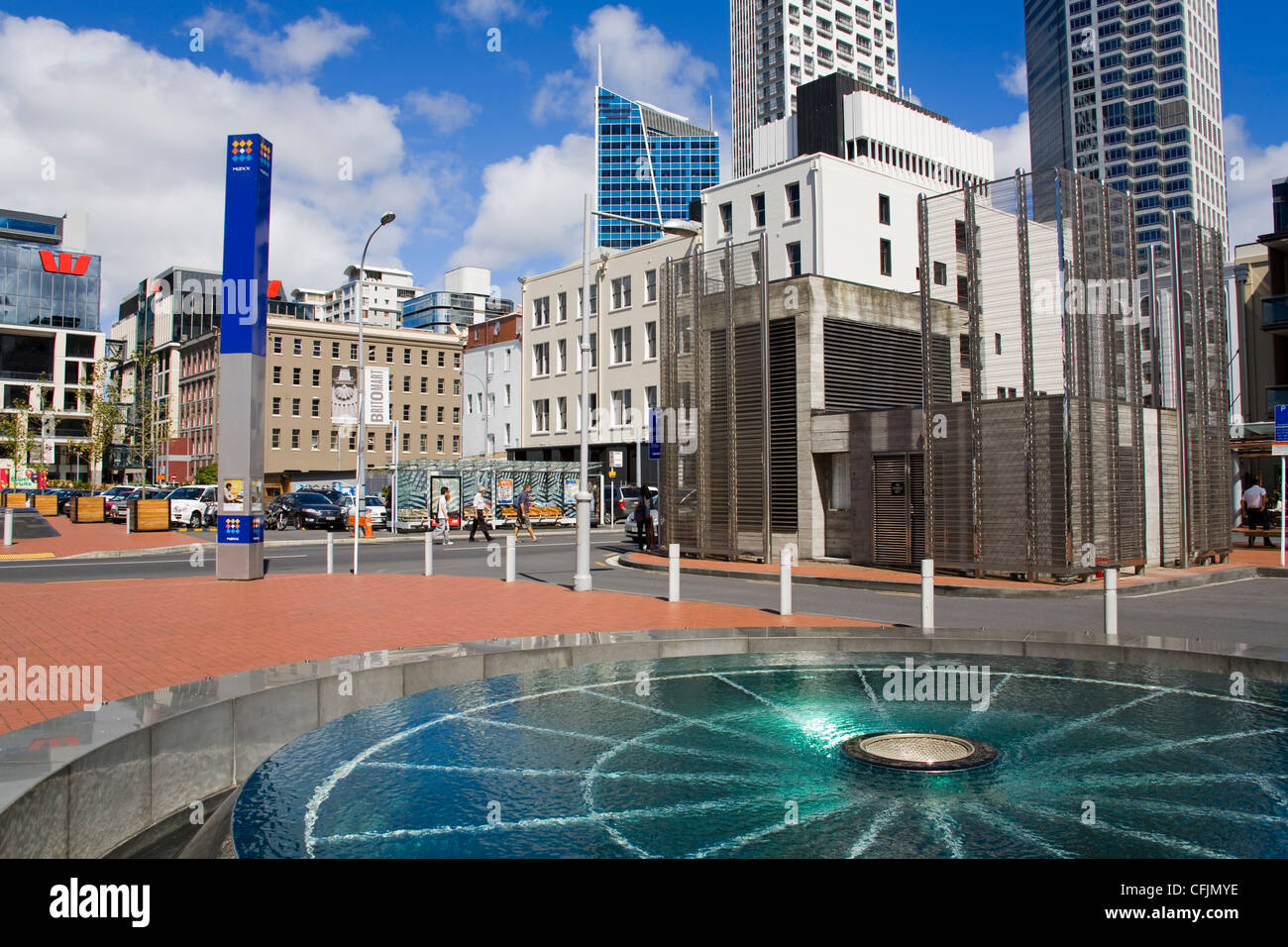 Fountain at Britomart Transport Centre, Taku Square, Central Business ...