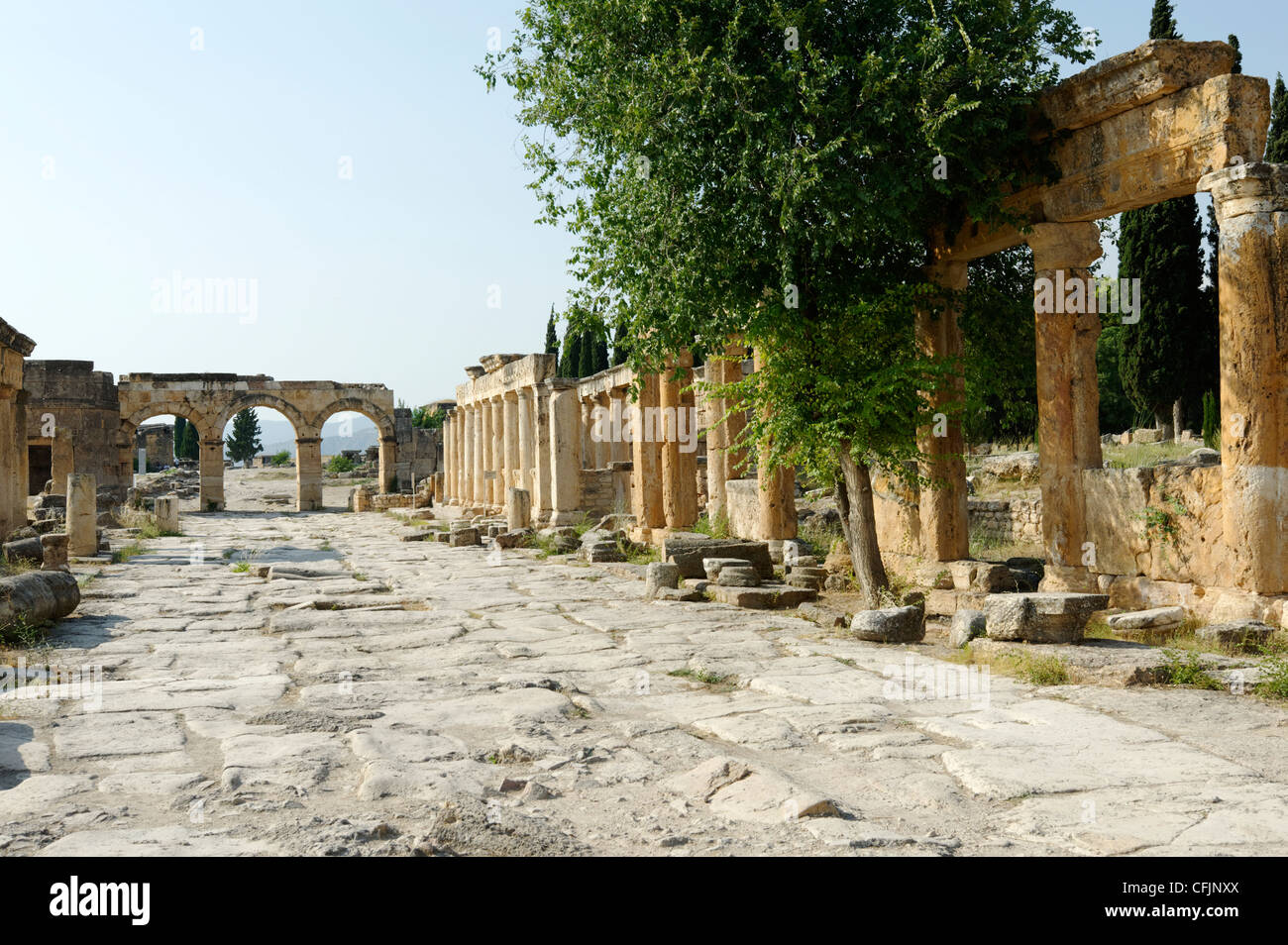 Hierapolis. Pamukkale. Turkey. View of the triple arch Gate of Domitian ...