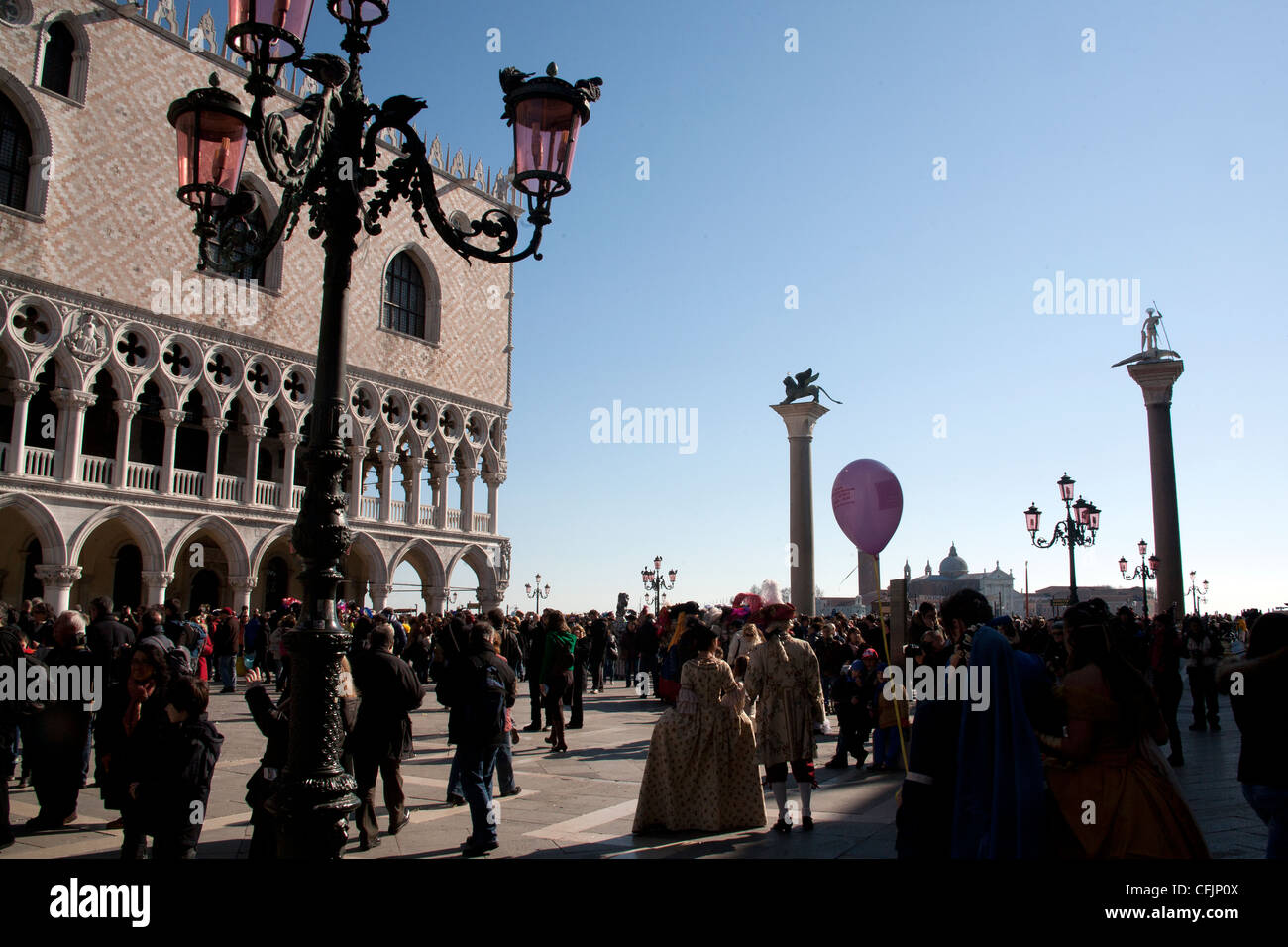 Groups of carnival revelers on St Marks Square Venice Italy Stock Photo ...