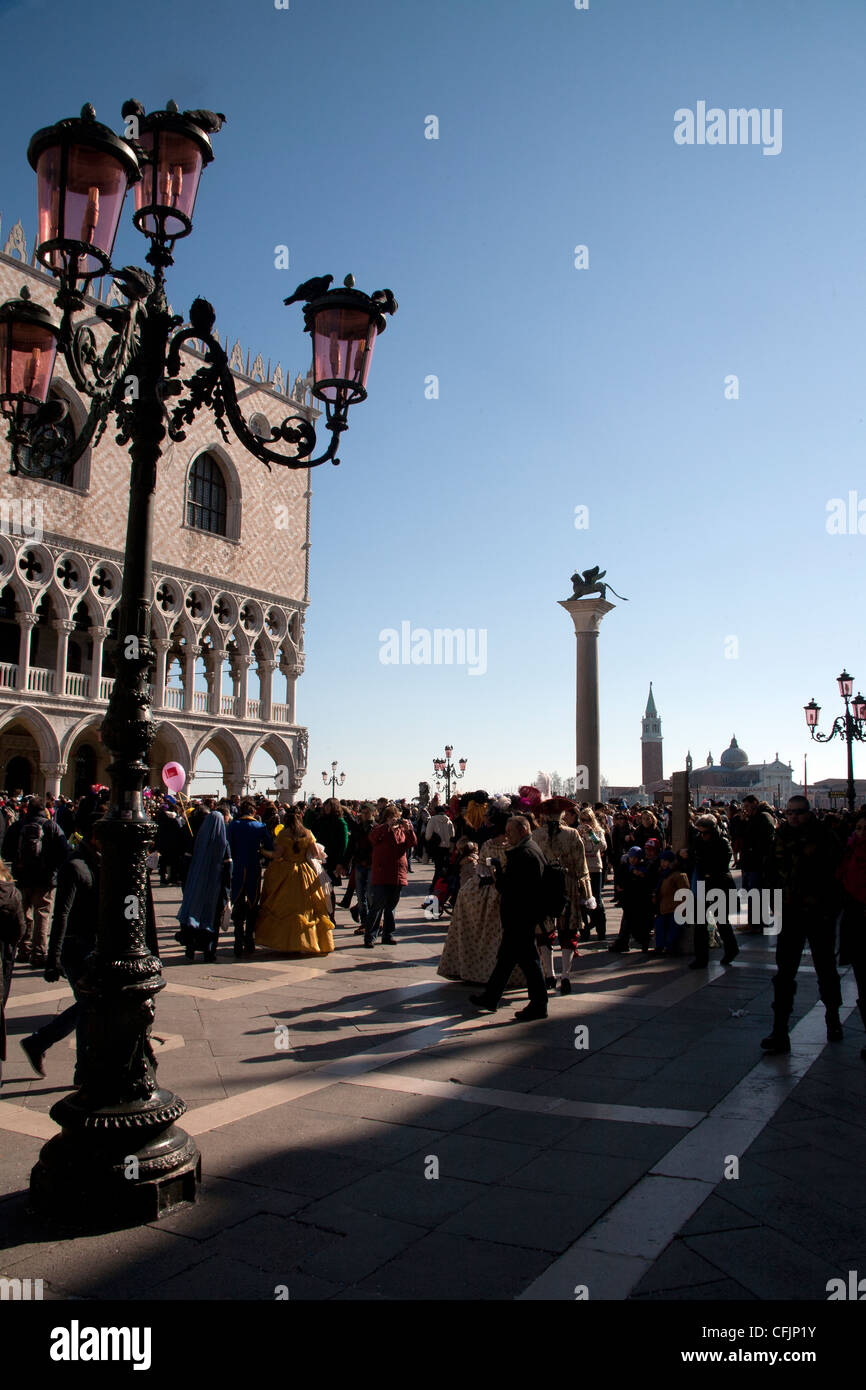 Groups of carnival revelers on St Marks Square Venice Italy Stock Photo ...