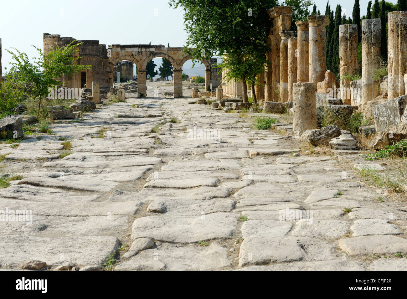 Hierapolis. Pamukkale. Turkey. View of the triple arch Gate of Domitian ...