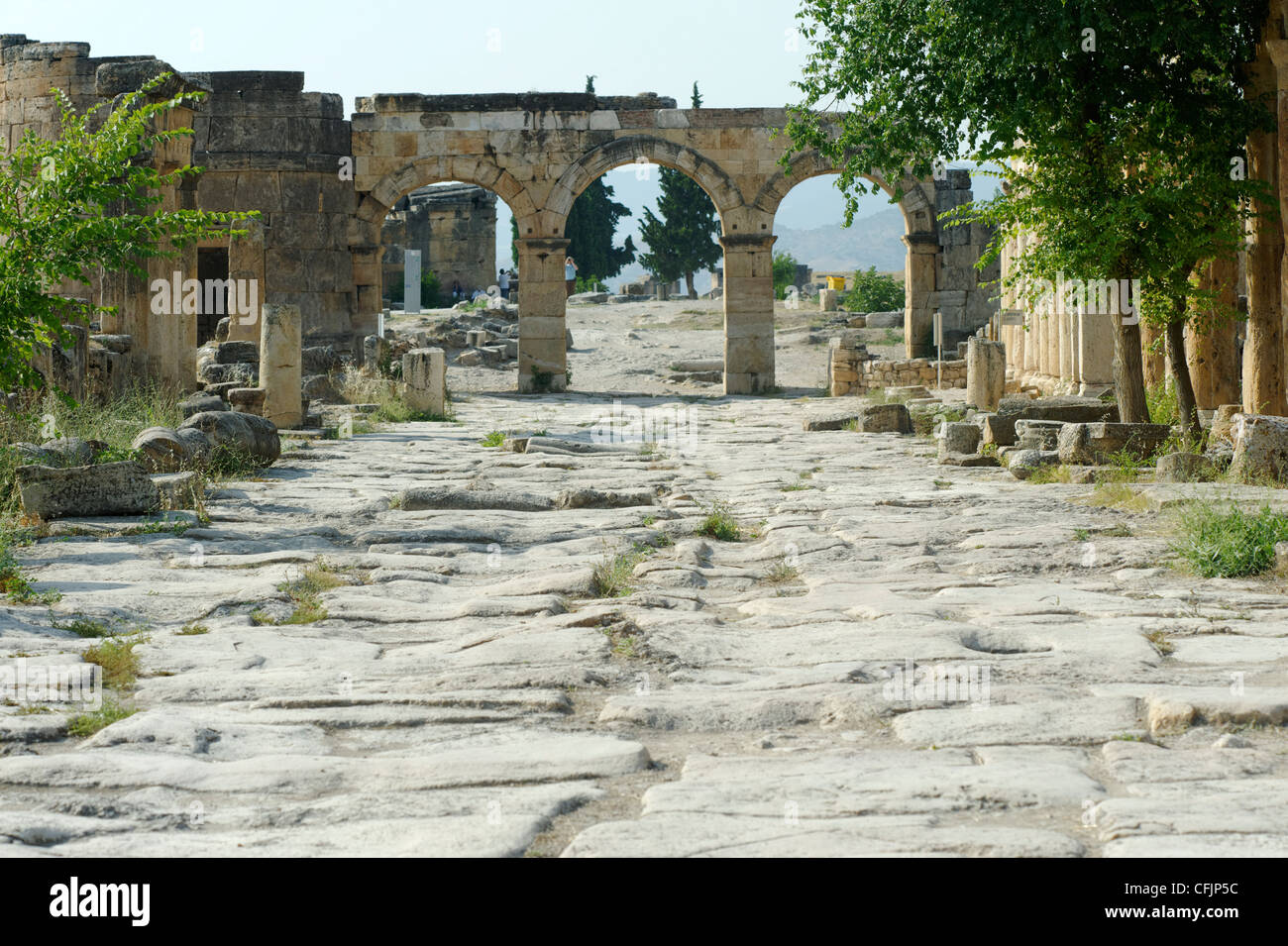 Hierapolis. Pamukkale. Turkey. View of the triple arch Gate of Domitian ...