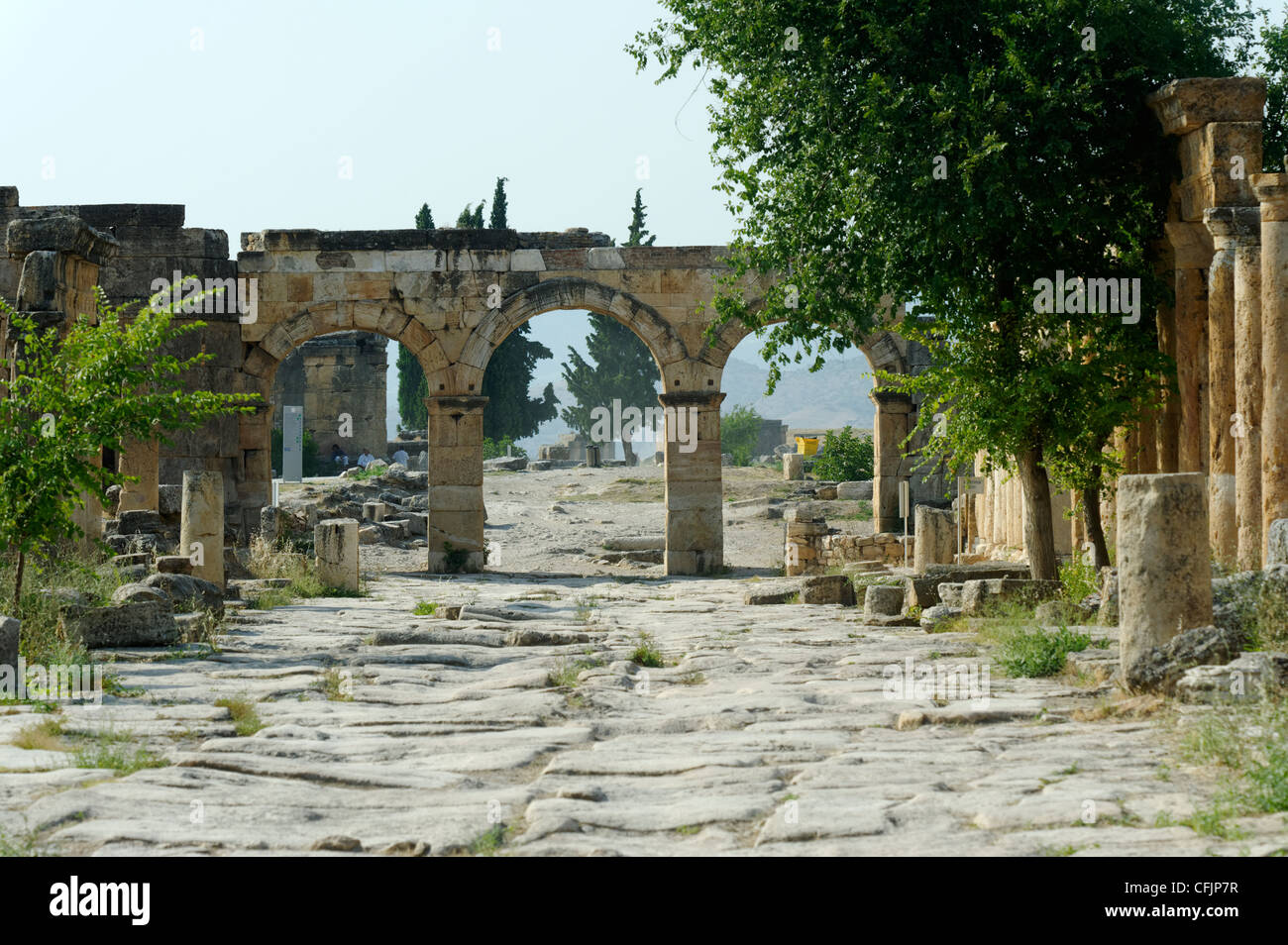 Hierapolis. Pamukkale. Turkey. View of the triple arch Gate of Domitian ...