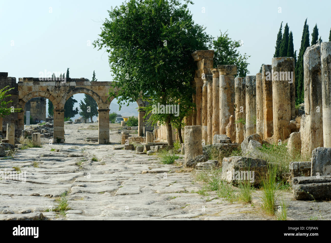 Hierapolis. Pamukkale. Turkey. View of the triple arch Gate of Domitian ...