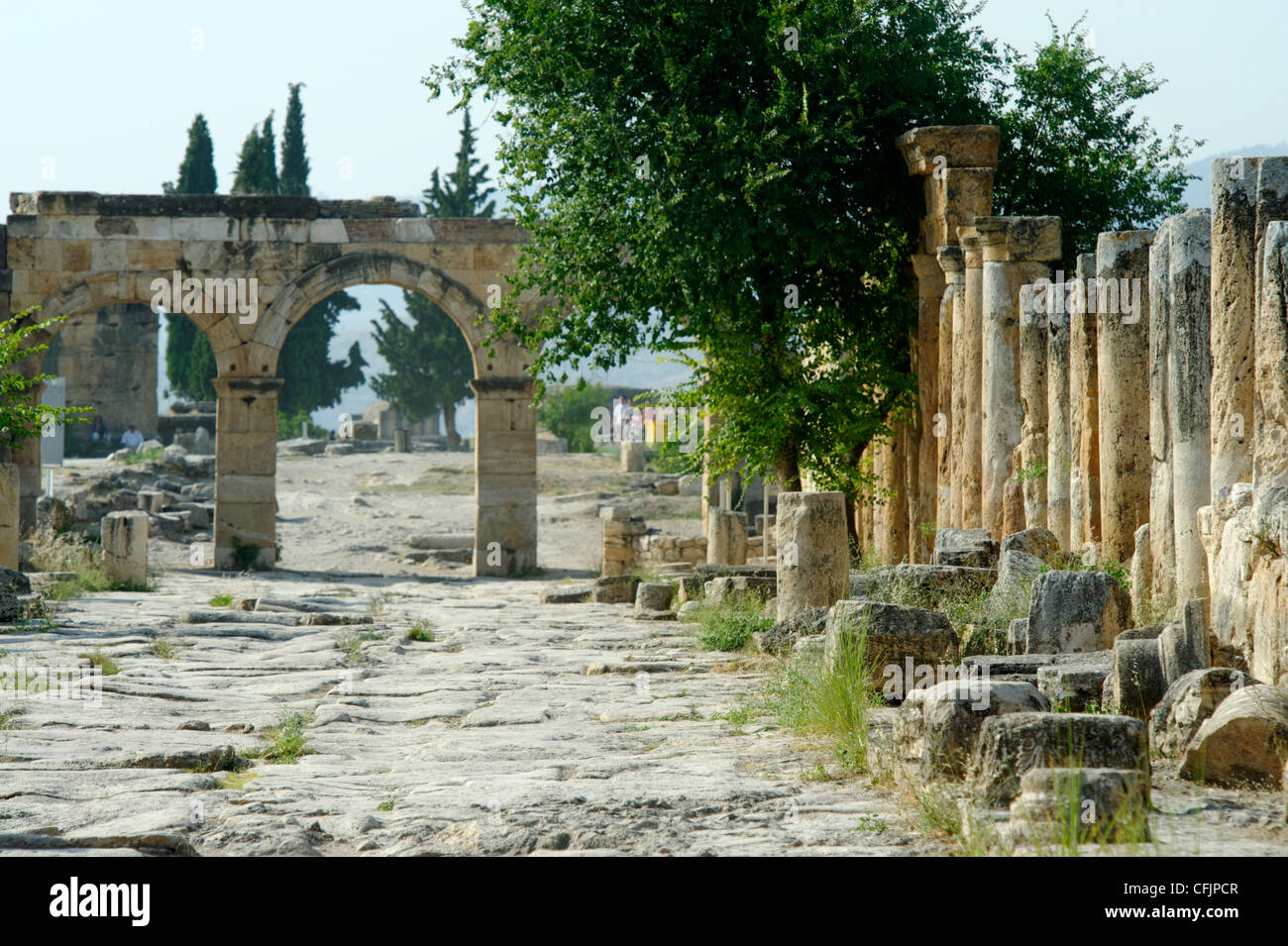 Hierapolis. Pamukkale. Turkey. View of the triple arch Gate of Domitian ...