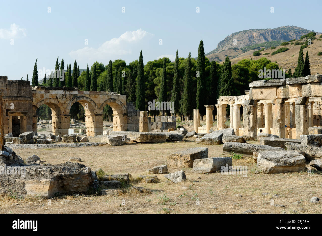 Hierapolis. Pamukkale. Turkey. View of the triple arch Gate of Domitian ...