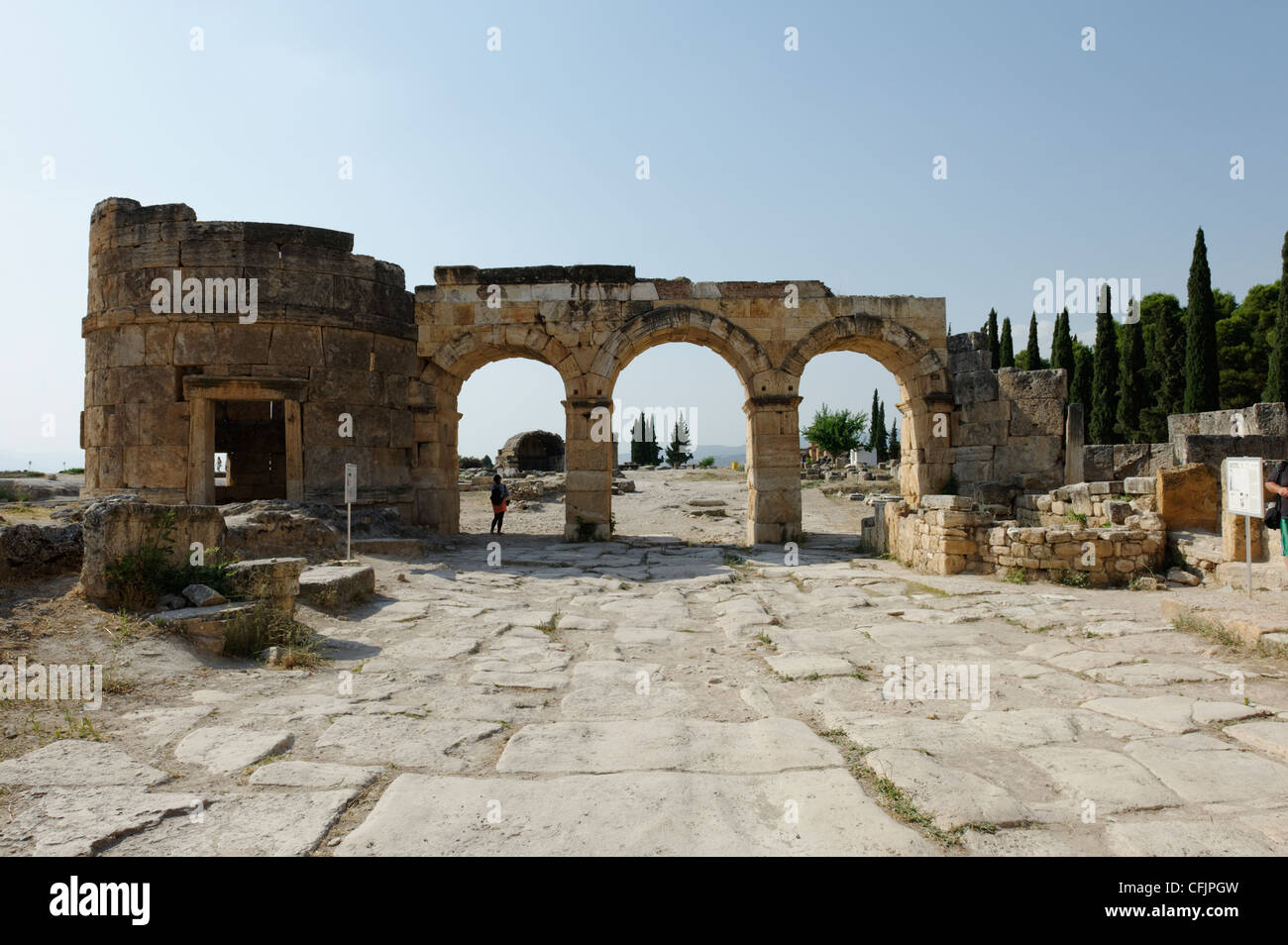 Hierapolis. Pamukkale. Turkey. View of the triple arch Gate of Domitian ...