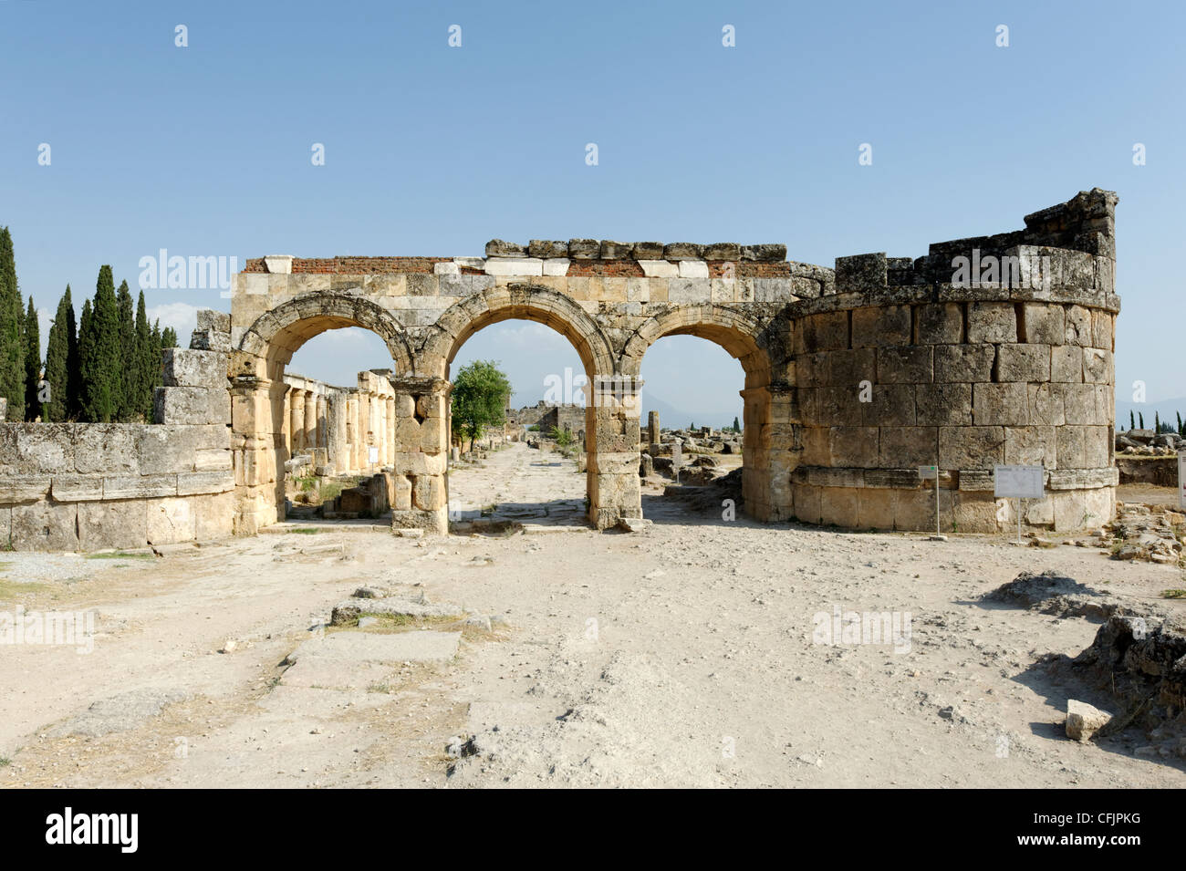 Hierapolis. Pamukkale. Turkey. View of the triple arch Gate of Domitian ...