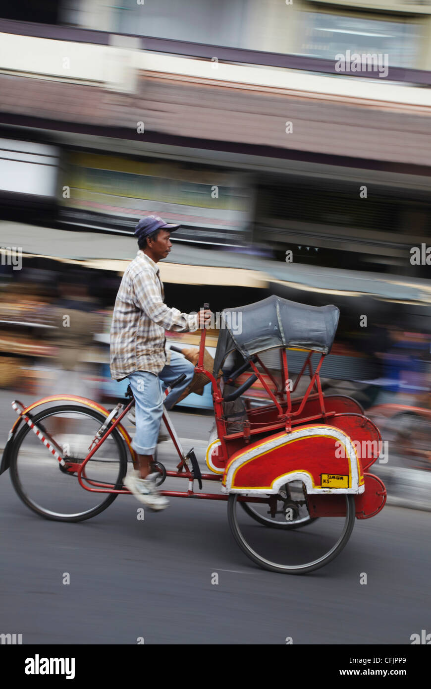 Man riding becak, Solo, Java, Indonesia, Southeast Asia, Asia Stock ...