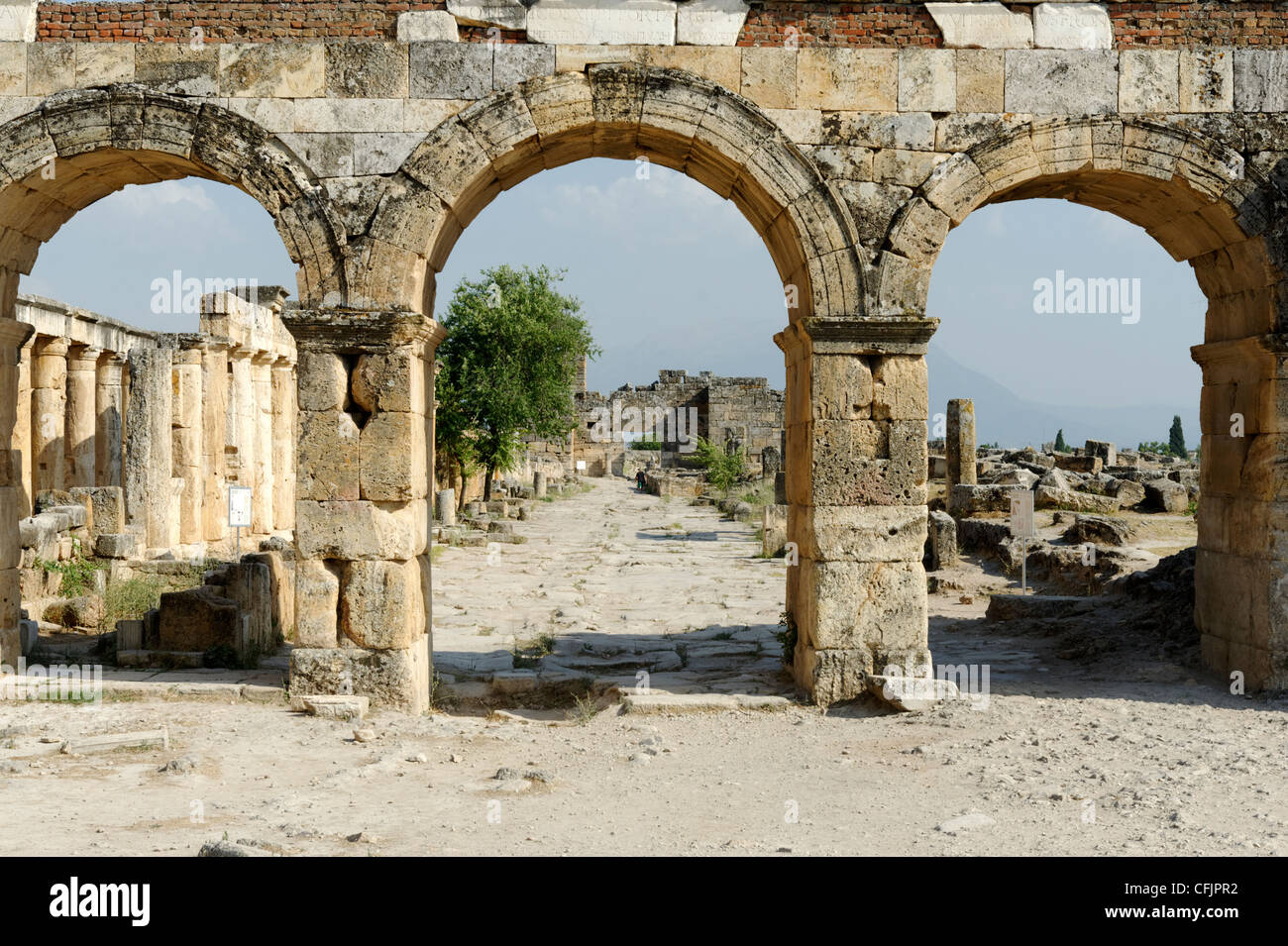 Hierapolis. Pamukkale. Turkey. View of the triple arch Gate of Domitian ...