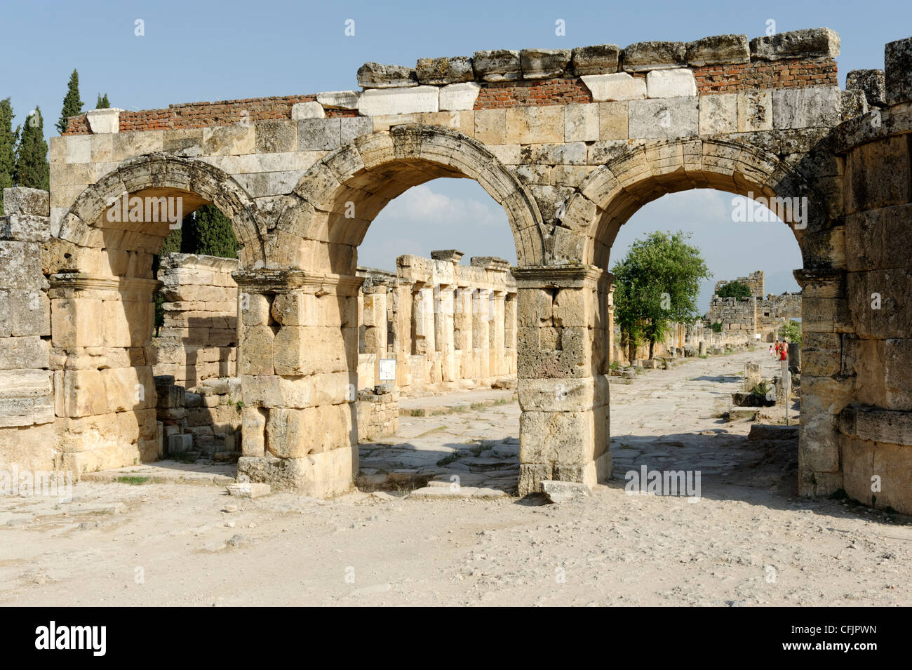 Hierapolis. Pamukkale. Turkey. View of the triple arch Gate of Domitian ...