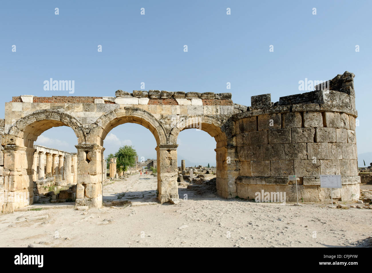 Hierapolis. Pamukkale. Turkey. View of the triple arch Gate of Domitian ...