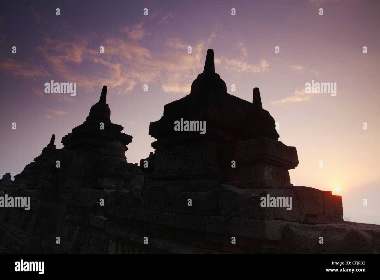 Borobudur Temple at sunrise, UNESCO World Heritage Site, Java ...