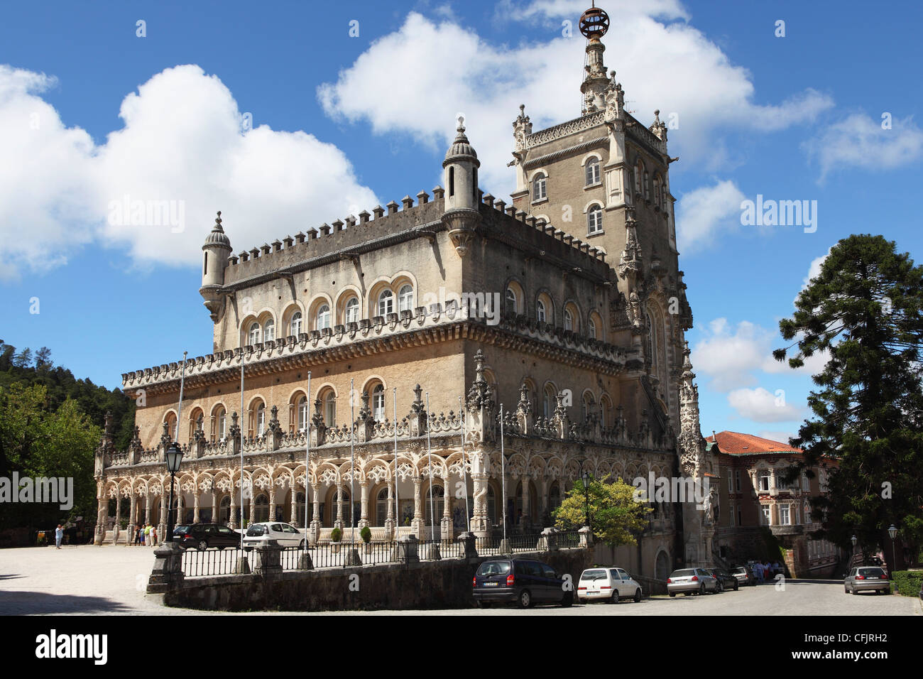 The neo-Manueline Palace of Busaco, in the Busaco Forest at Luso, Beira ...