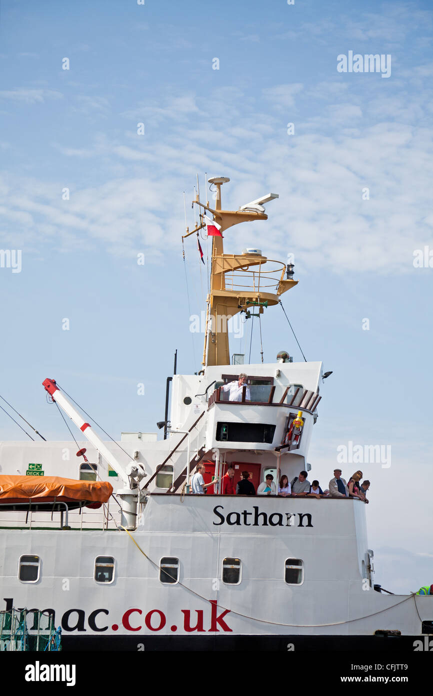 Passengers on board the Cal-Mac MV Saturn (Gaelic 'Satharn'), a 'Clyde ...