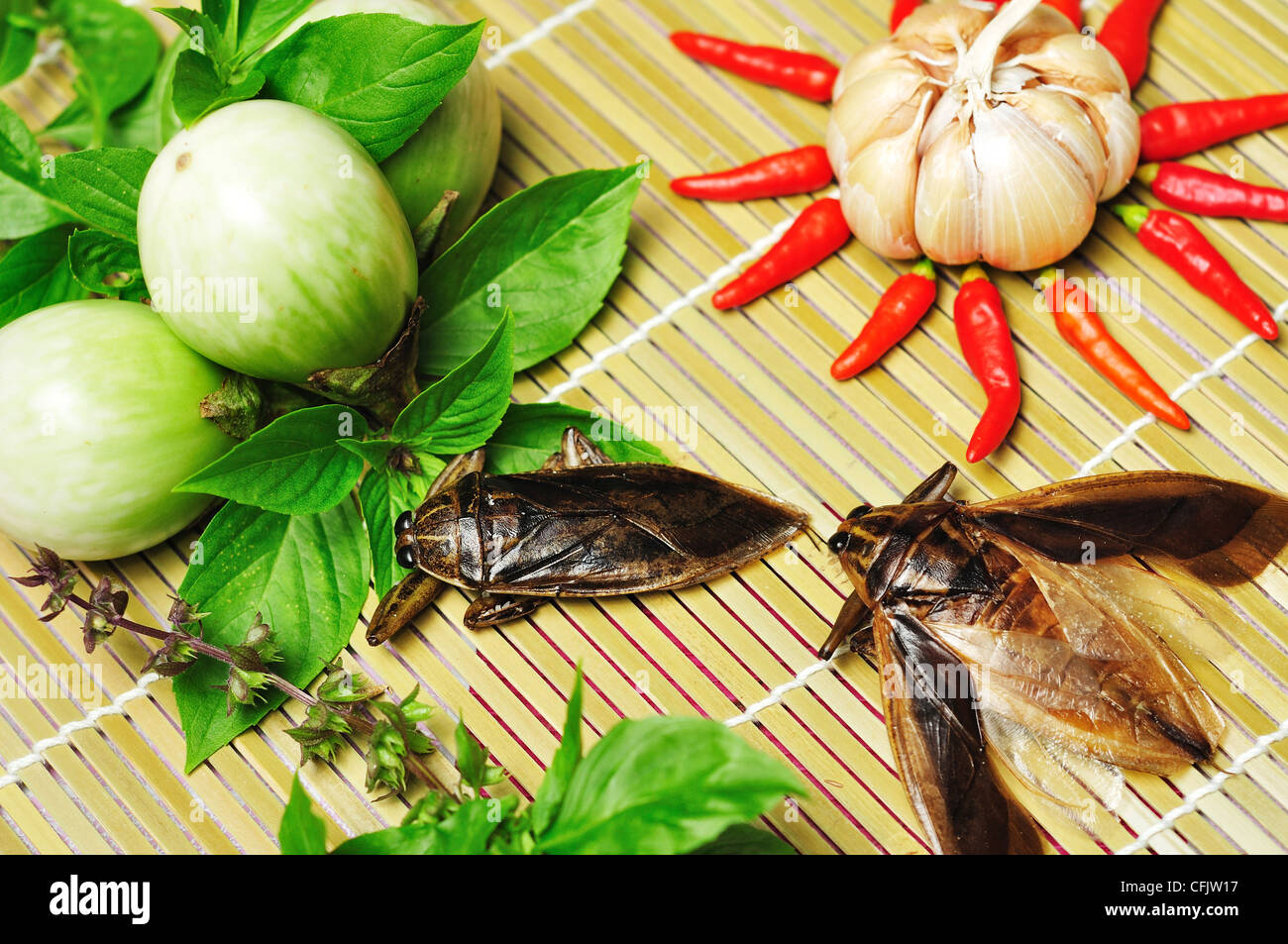 Ingredients for Giant water bug chili sauce ,and vegetable, Thai food ...