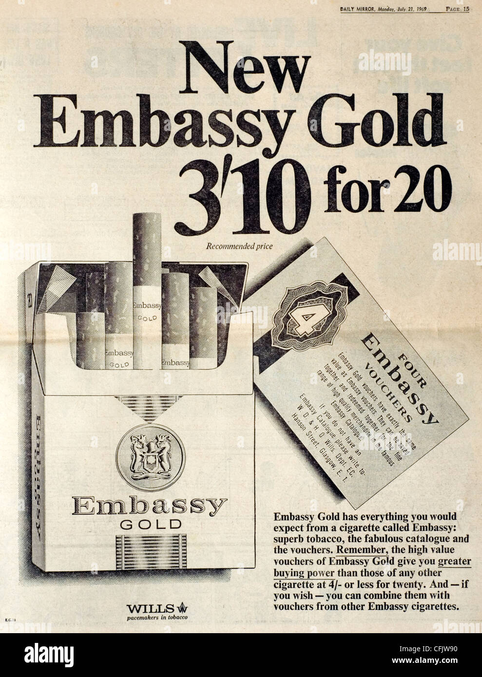 full page cigarette advert from uk newspaper the daily mirror july ...