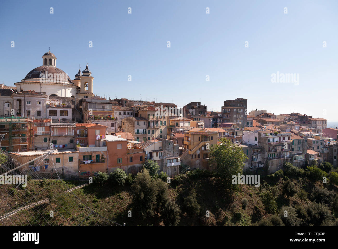 The town of Ariccia and Santa Maria Assunta in Cielo chorch dome viewed ...