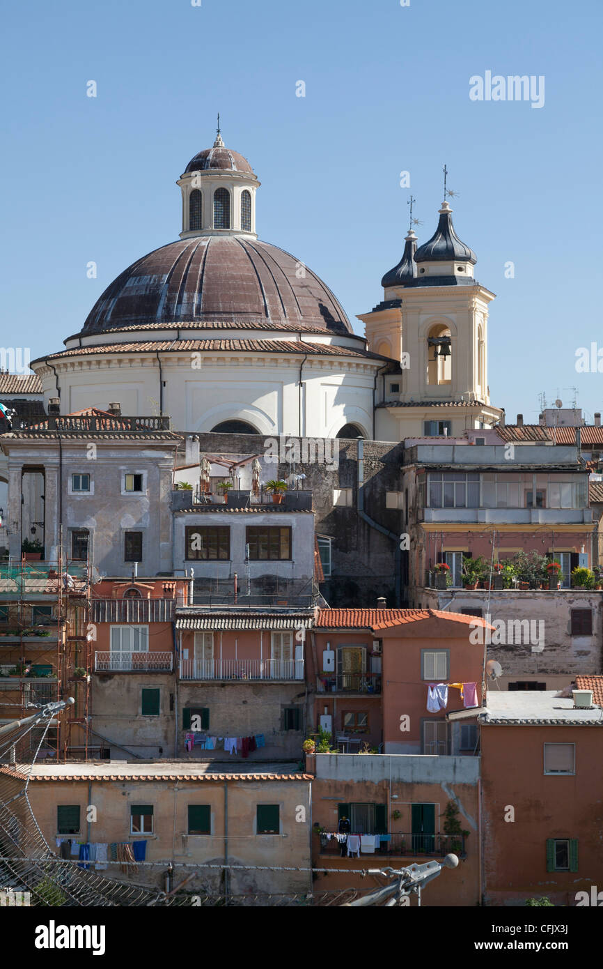 The town of Ariccia and Santa Maria Assunta in Cielo church dome viewed ...