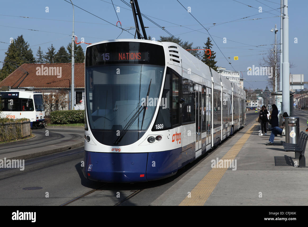 A modern tram in Geneva Stock Photo - Alamy