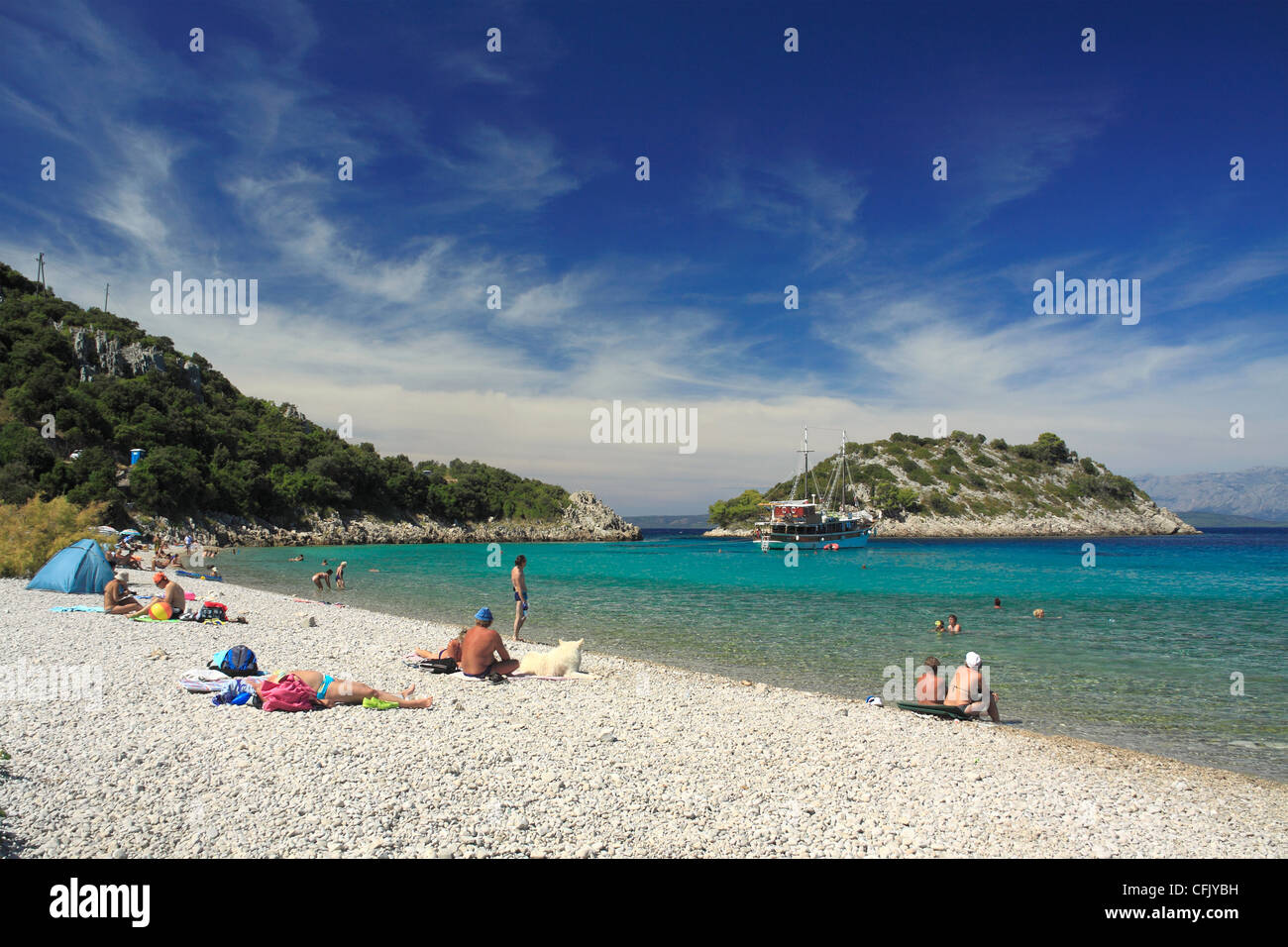 People resting on Divna beach, Peljesac peninsula, Croatia Stock Photo ...