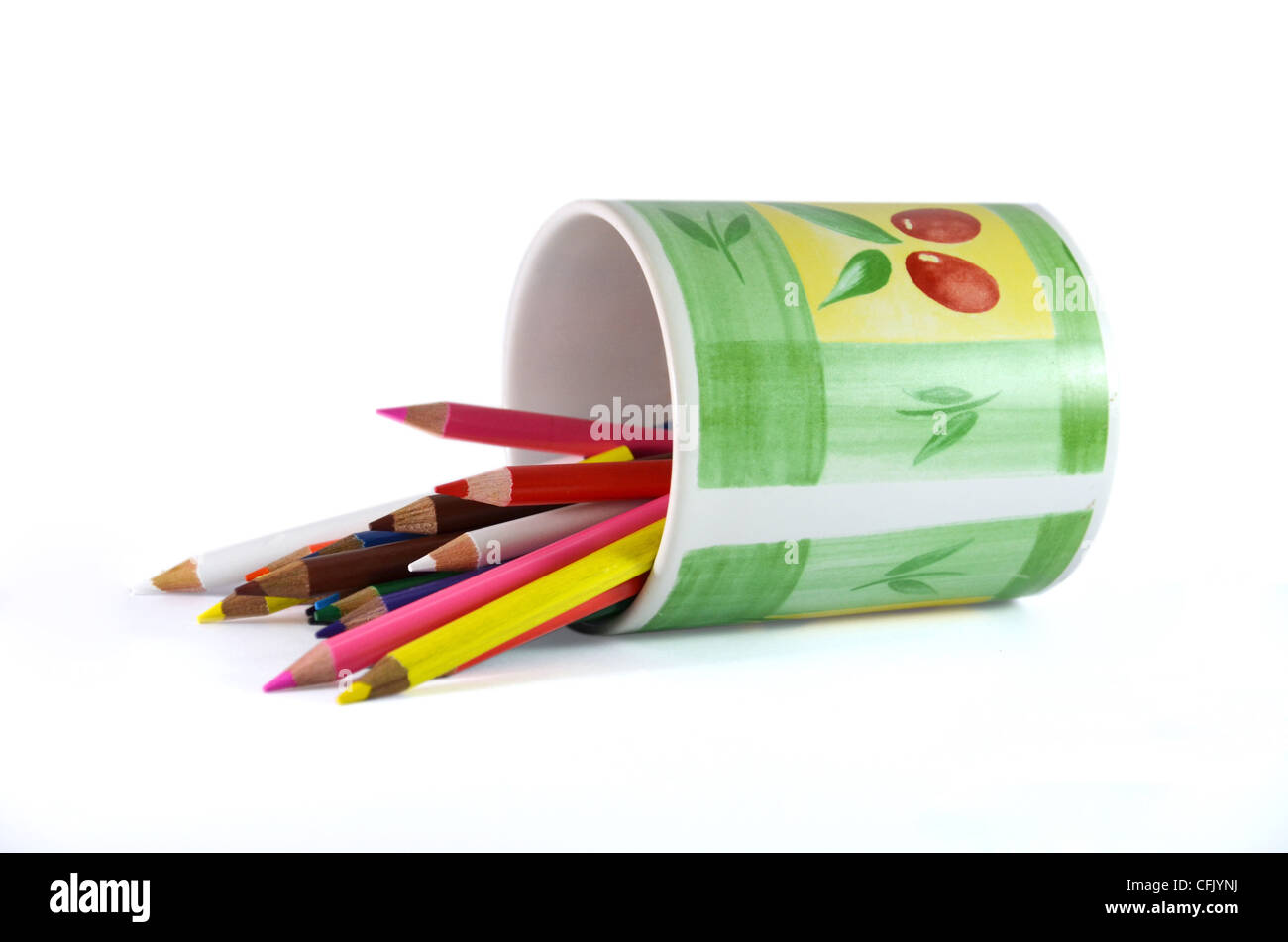 Many colorful pencils in the cup Stock Photo - Alamy
