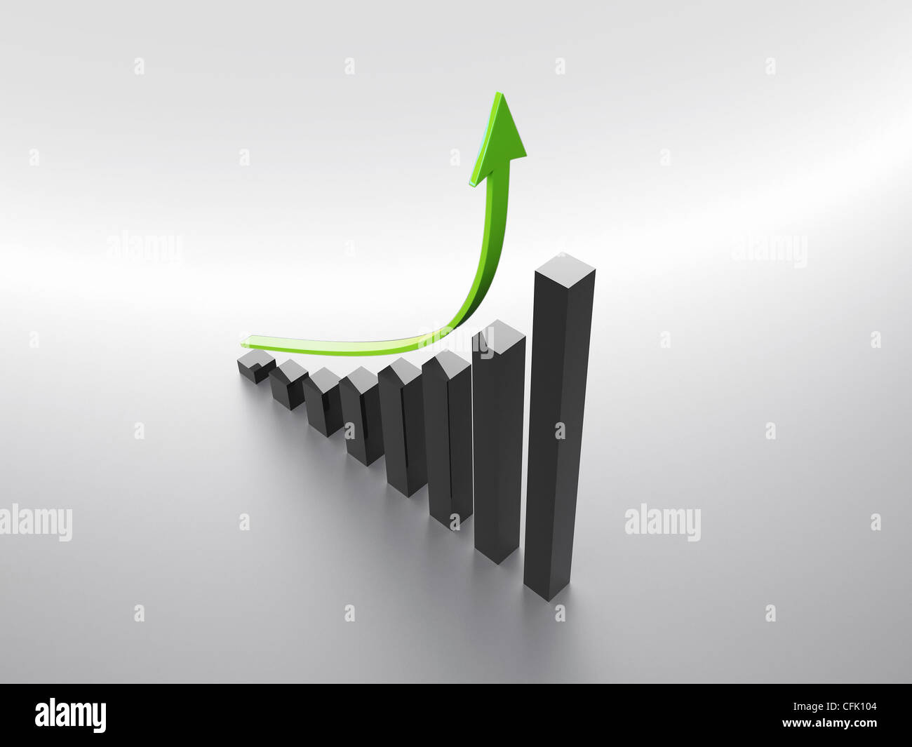 3D model of a Growing chart - positive revenue (black and green Stock ...