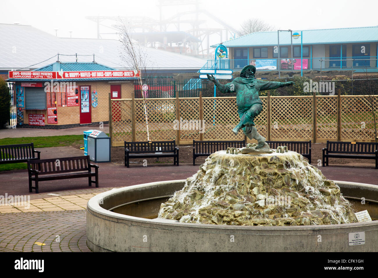The jolly fisherman statue in a fountain in Skegness Town, Lincolnshire ...