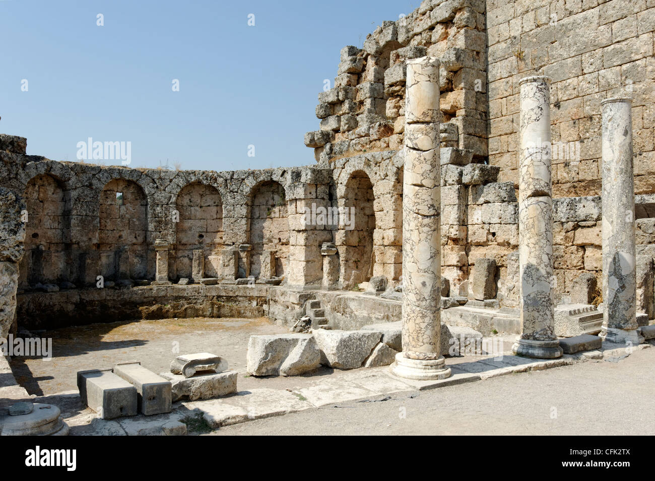 Perge. Antalya. Turkey. A hemicycle room with blank arcading at the ...