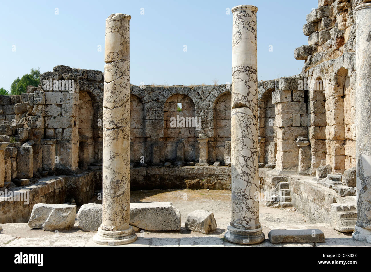 Perge. Antalya. Turkey. A hemicycle room with blank arcading at the ...