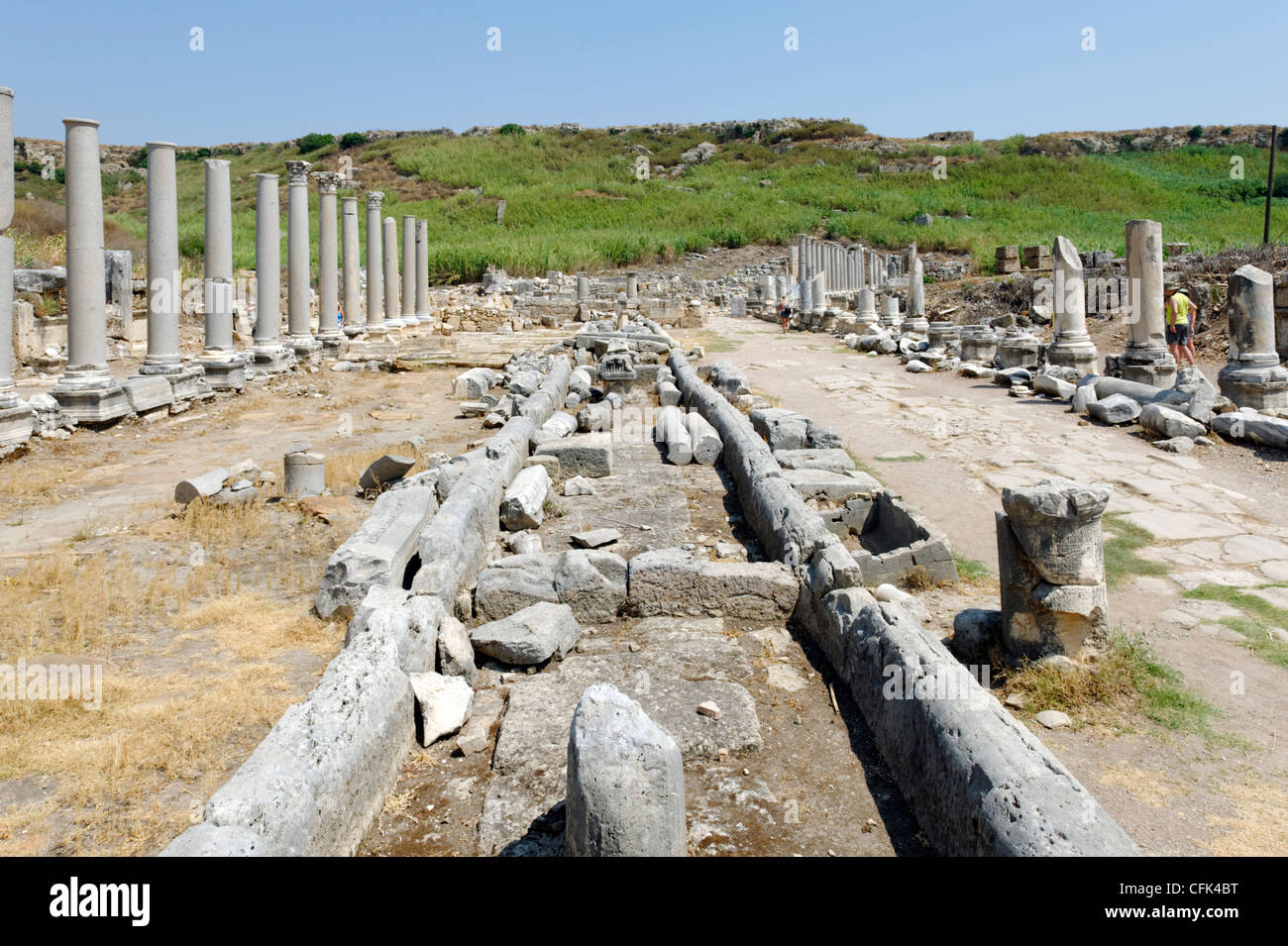 Perge. Antalya. Turkey. View of the water channel dividing the long ...