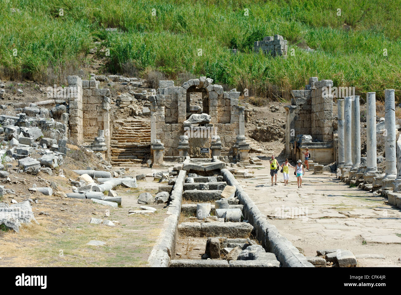 View towards the nymphaeum fountain with reclining statue of the local ...