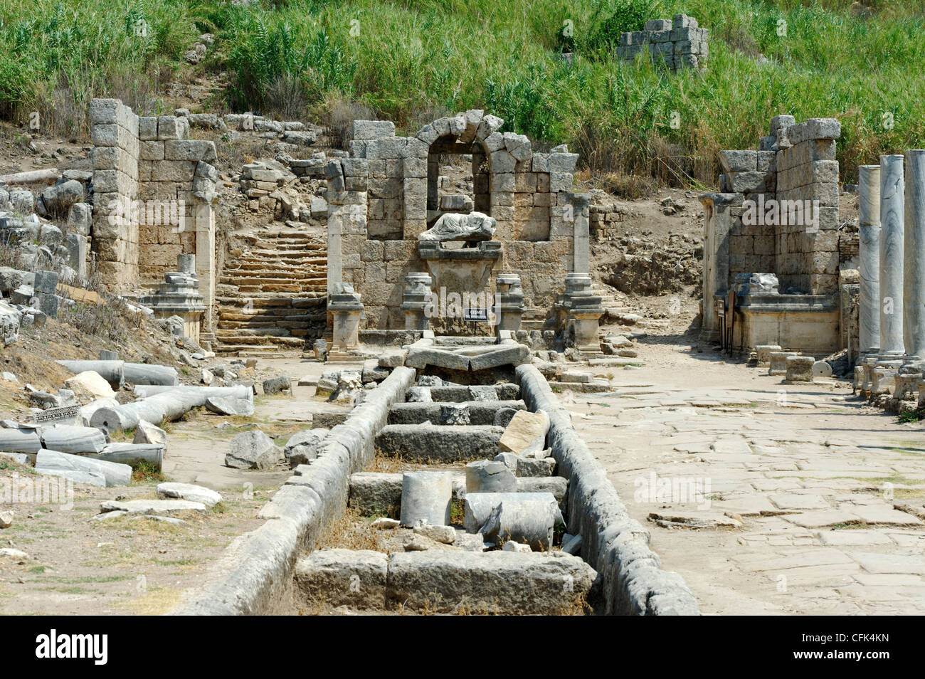 View towards the nymphaeum fountain with reclining statue of the local ...