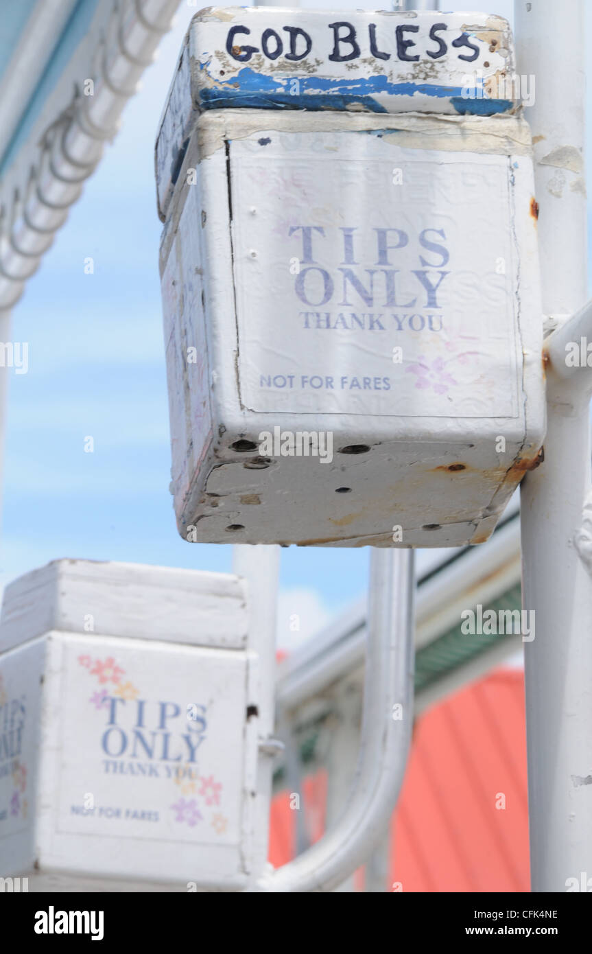 Tips box in a boat that take us from pier to the center of Saint marten ...