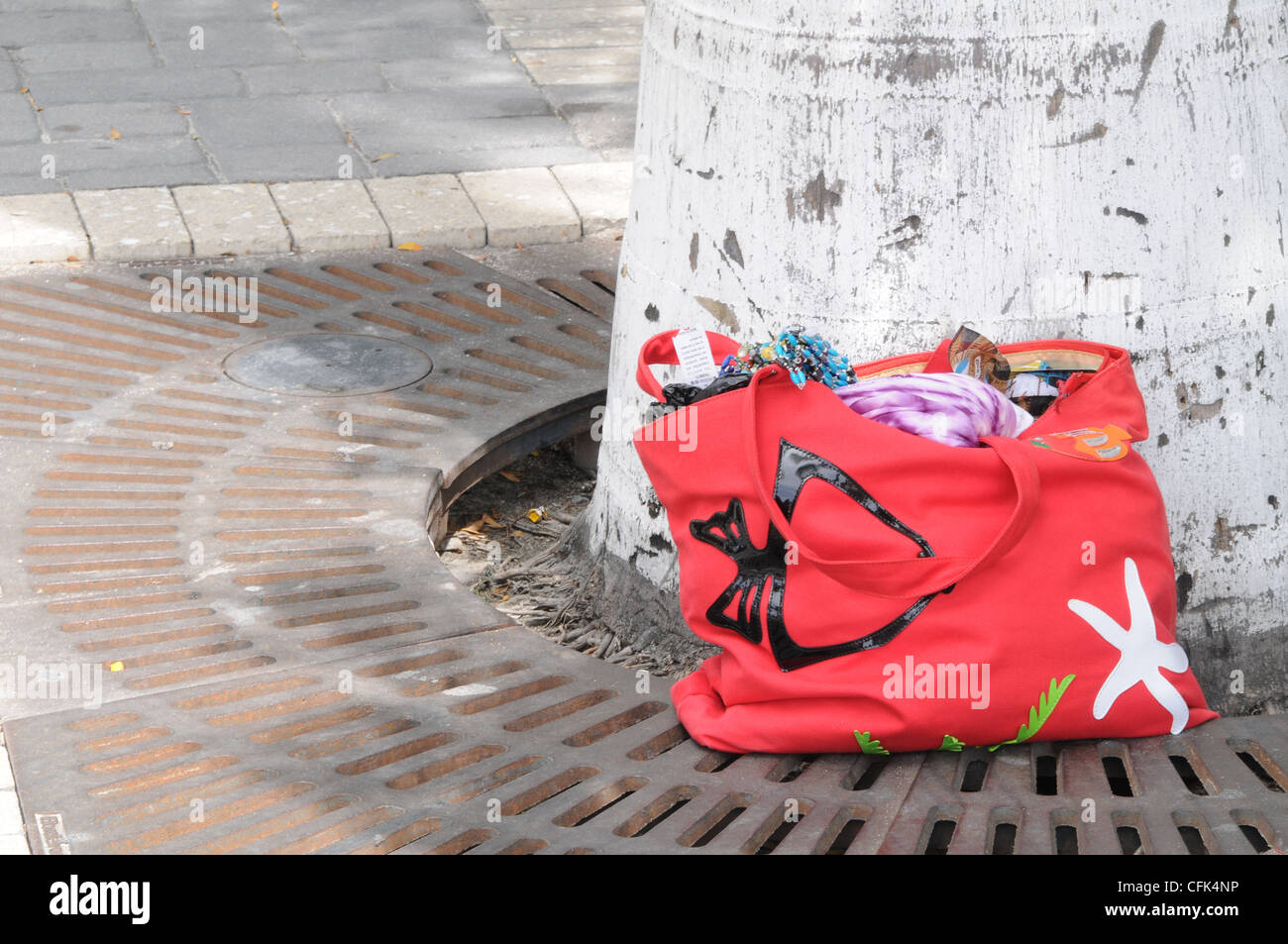 Female bag left on the floor next to a tree Stock Photo - Alamy