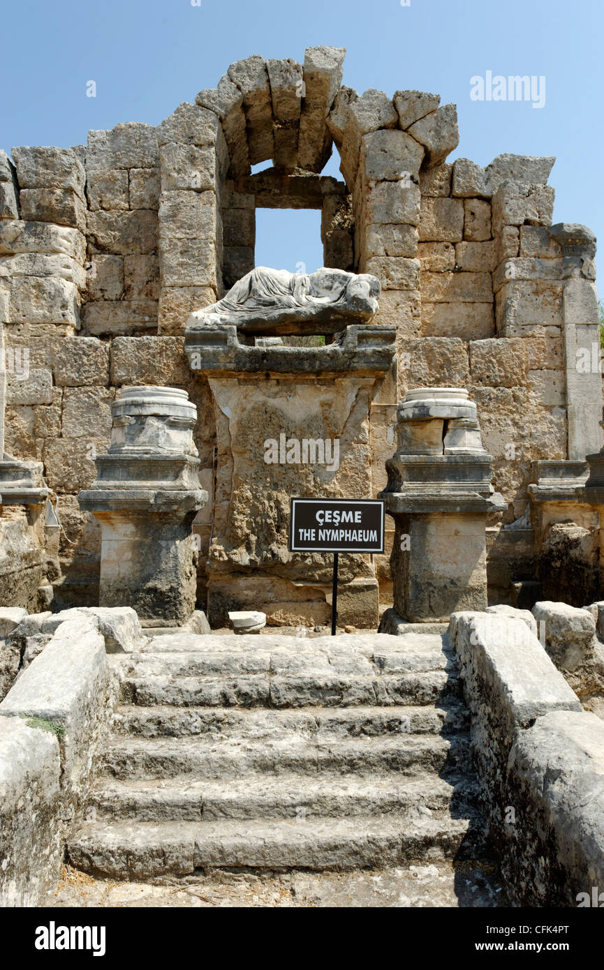 View of the reclining statue of the local river god Kestros or Cestrus ...