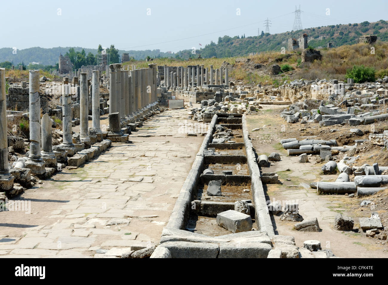 Perge. Antalya. Turkey. View of the water channel dividing the long ...