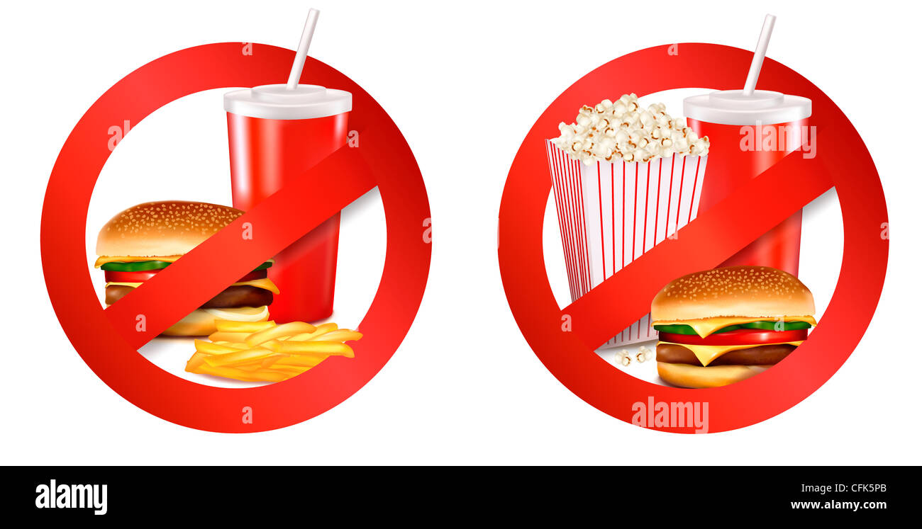 Two Fast food danger labels Stock Photo - Alamy