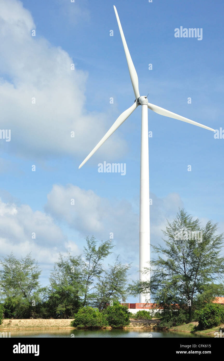 White wind turbine electric power generator station Stock Photo - Alamy