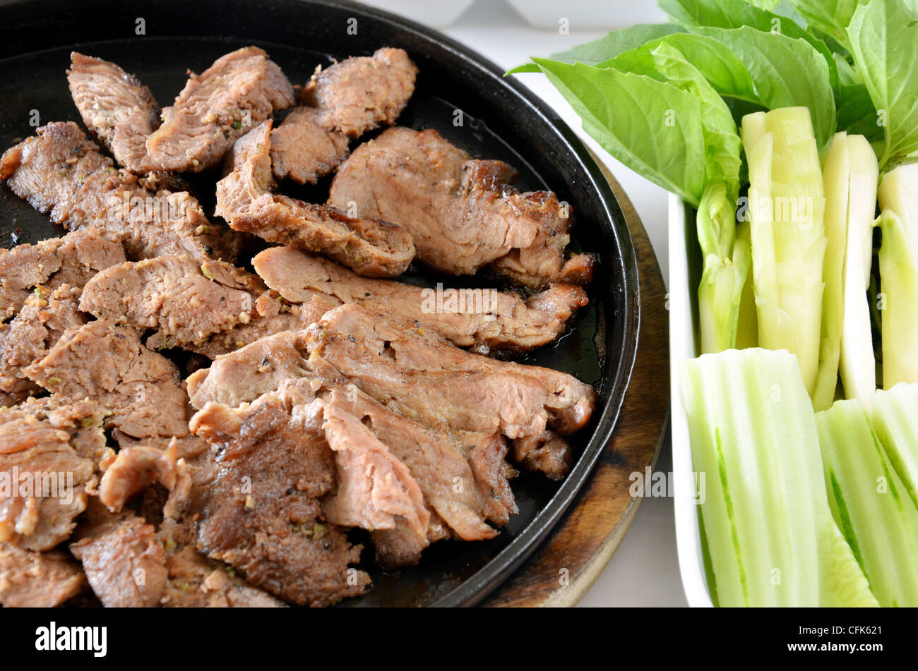 roasted beef fillet on a hot plate ,served with vegetable Stock Photo ...