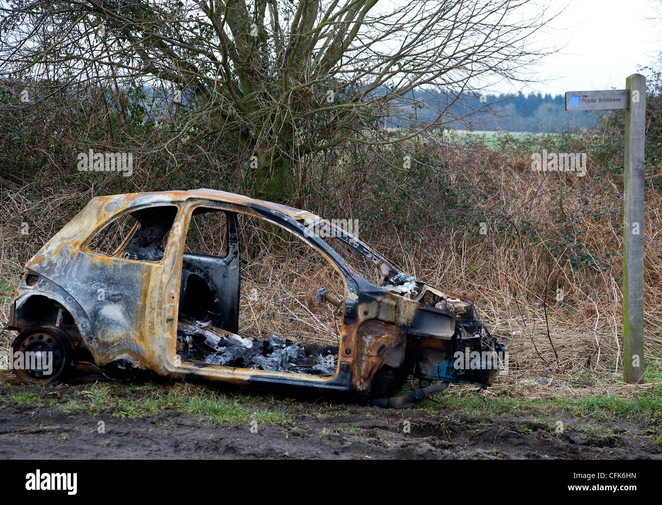Car dumped in countryside hi-res stock photography and images - Alamy