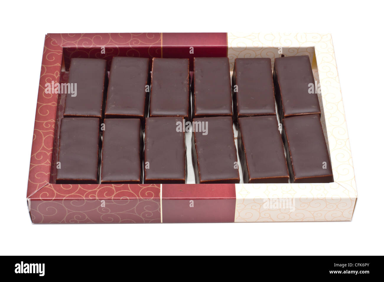 Chocolate pralines in box isolated on white background Stock Photo - Alamy