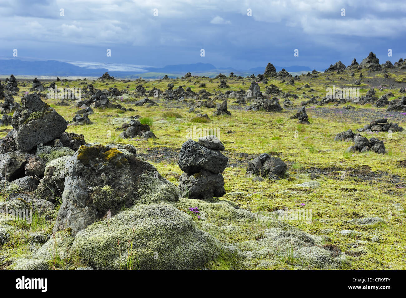 field of stone cairns at Laufscalavarda, Iceland Stock Photo - Alamy