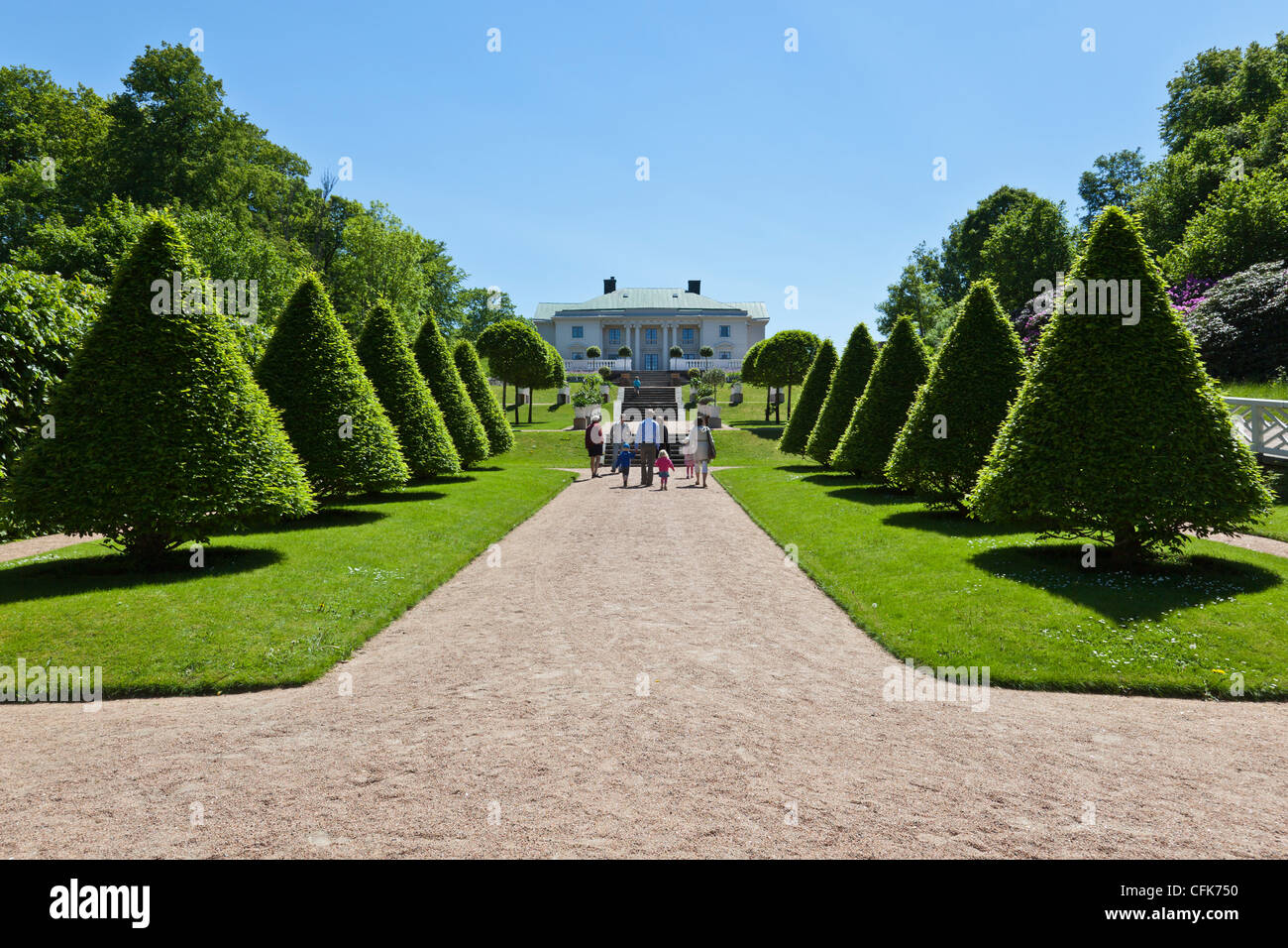 Gunnebo Castle garden in Mondal, Sweden. with trimmed trees along the ...