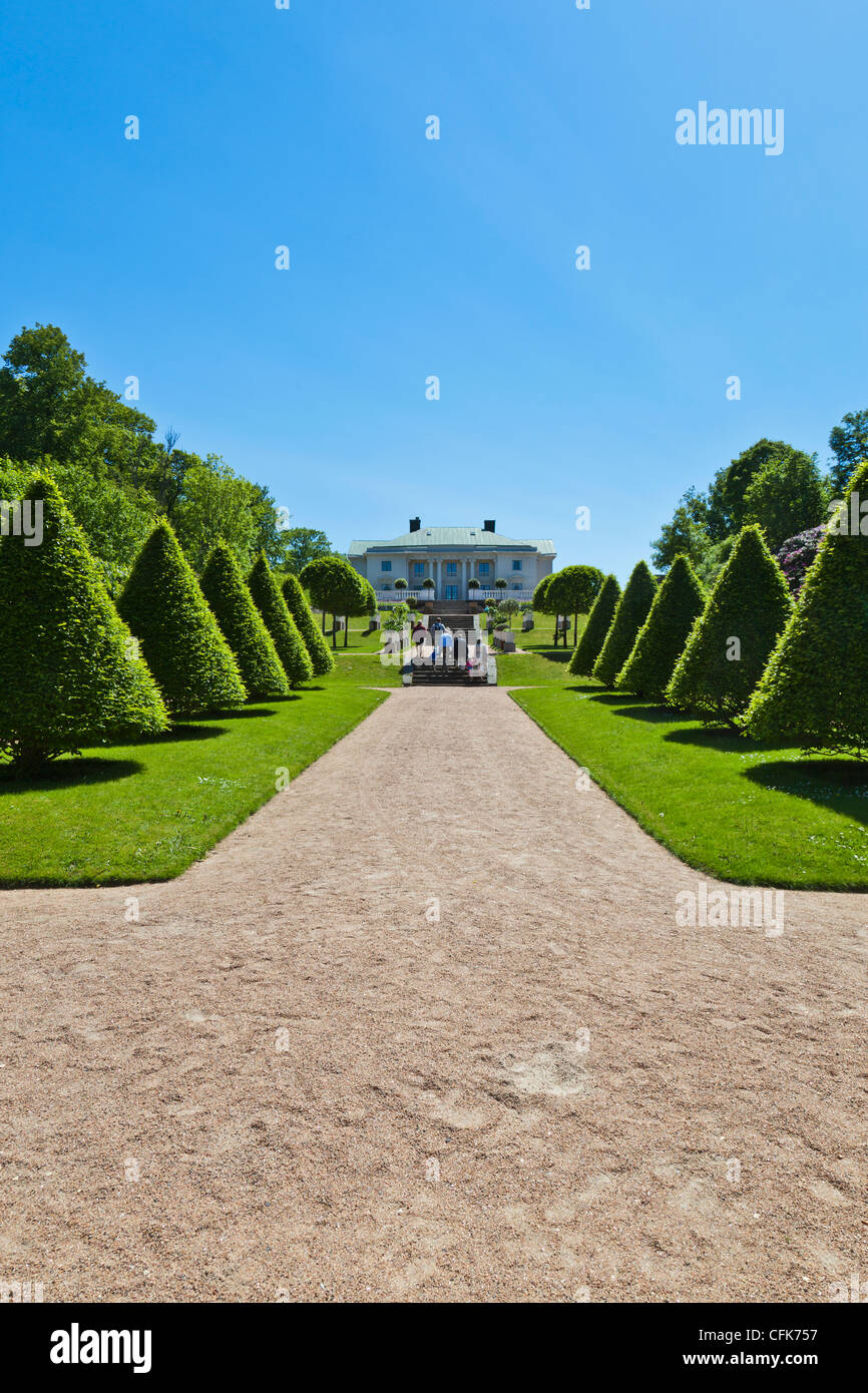 Gunnebo Castle garden in Mondal, Sweden. with trimmed trees along the ...
