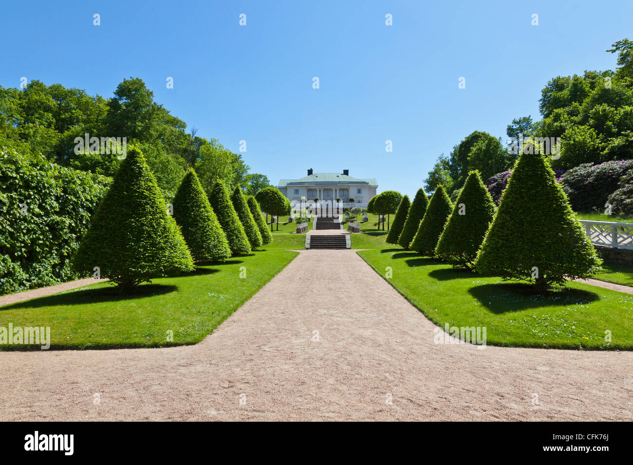 Gunnebo Castle garden in Mondal, Sweden. with trimmed trees along the ...